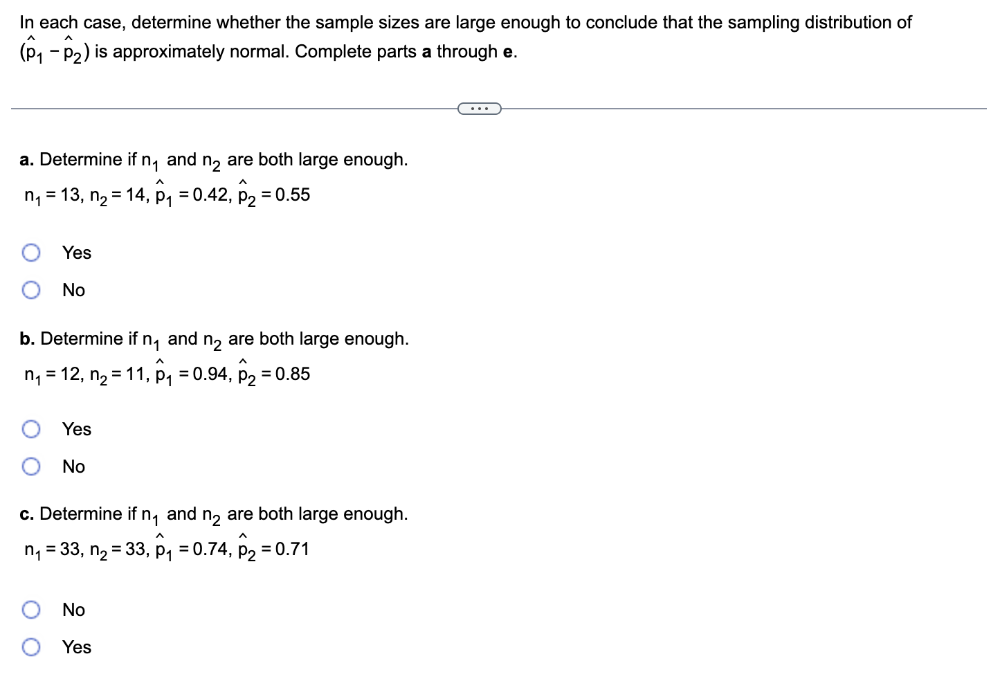 Solved In each case, determine whether the sample sizes are | Chegg.com