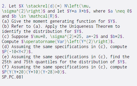 Solved 2. Let $X \stackrel{d}{=} N\left(\mu, | Chegg.com
