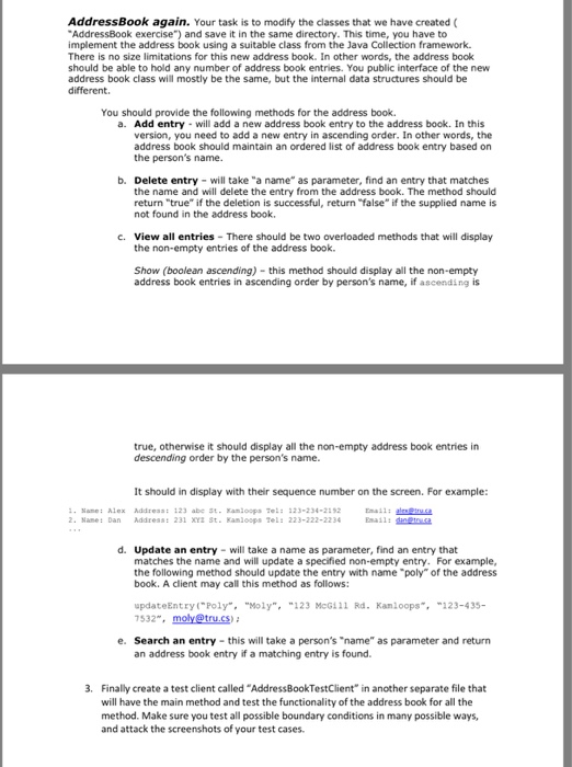Solved AddressBook again. Your task is to modify the classes | Chegg.com