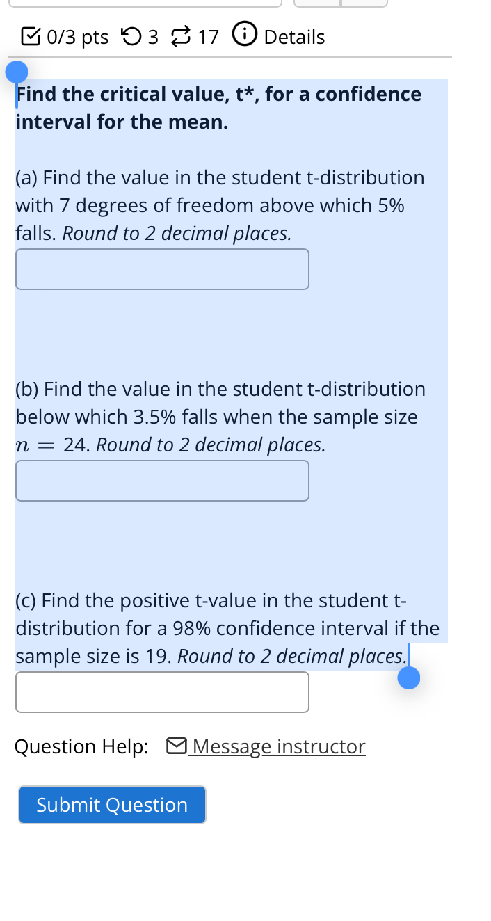 Solved 区0/3 pts 3⇄17 (i) Details Find the critical value, | Chegg.com