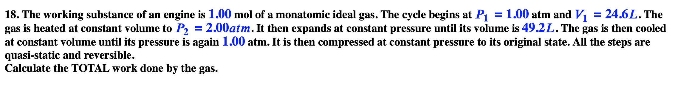 Solved 18. The working substance of an engine is 1.00 mol of | Chegg.com