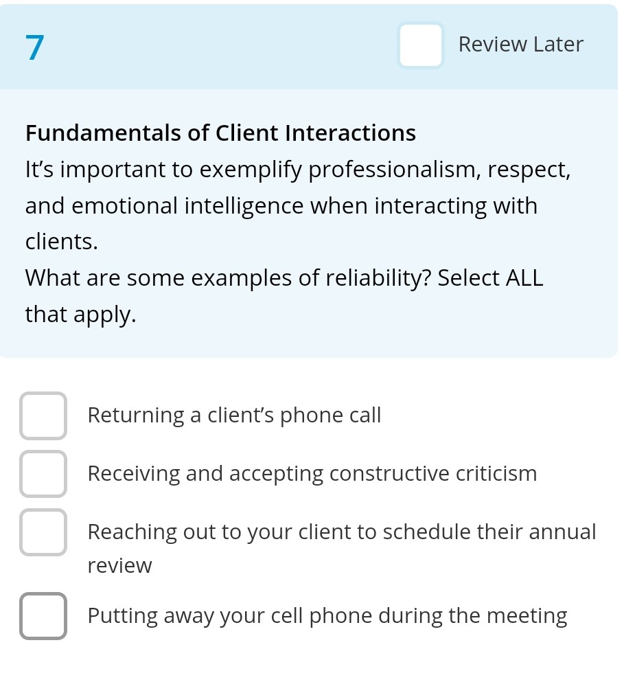 Solved 7 Review Later Fundamentals of Client Interactions | Chegg.com