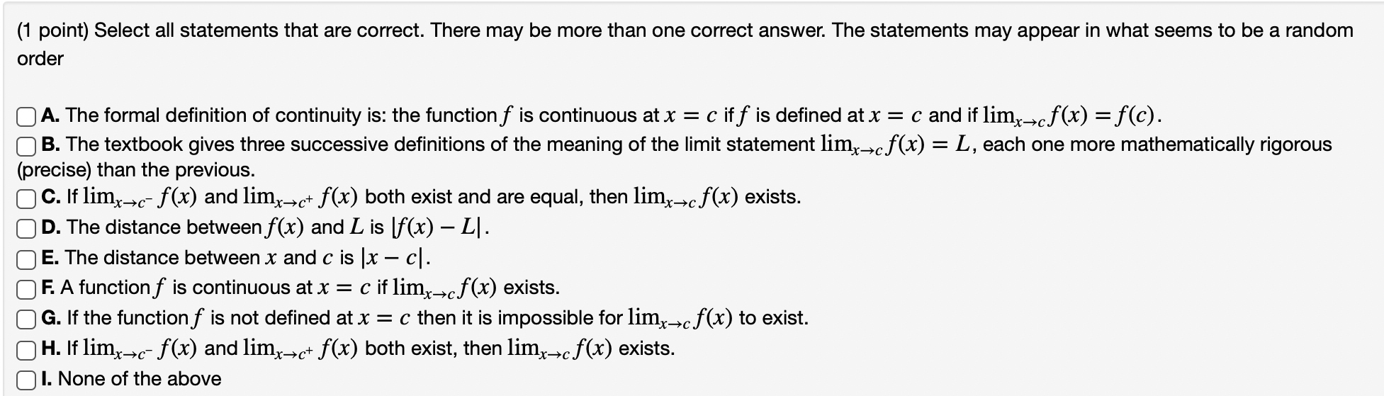 Solved (1 point) Select all statements that are correct. | Chegg.com