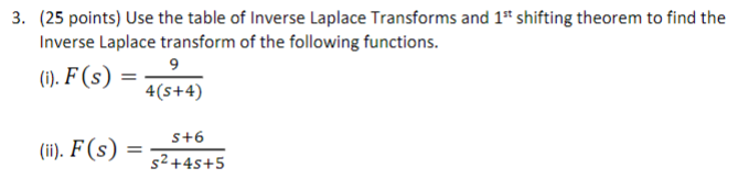 Solved 3. (25 points) Use the table of Inverse Laplace | Chegg.com