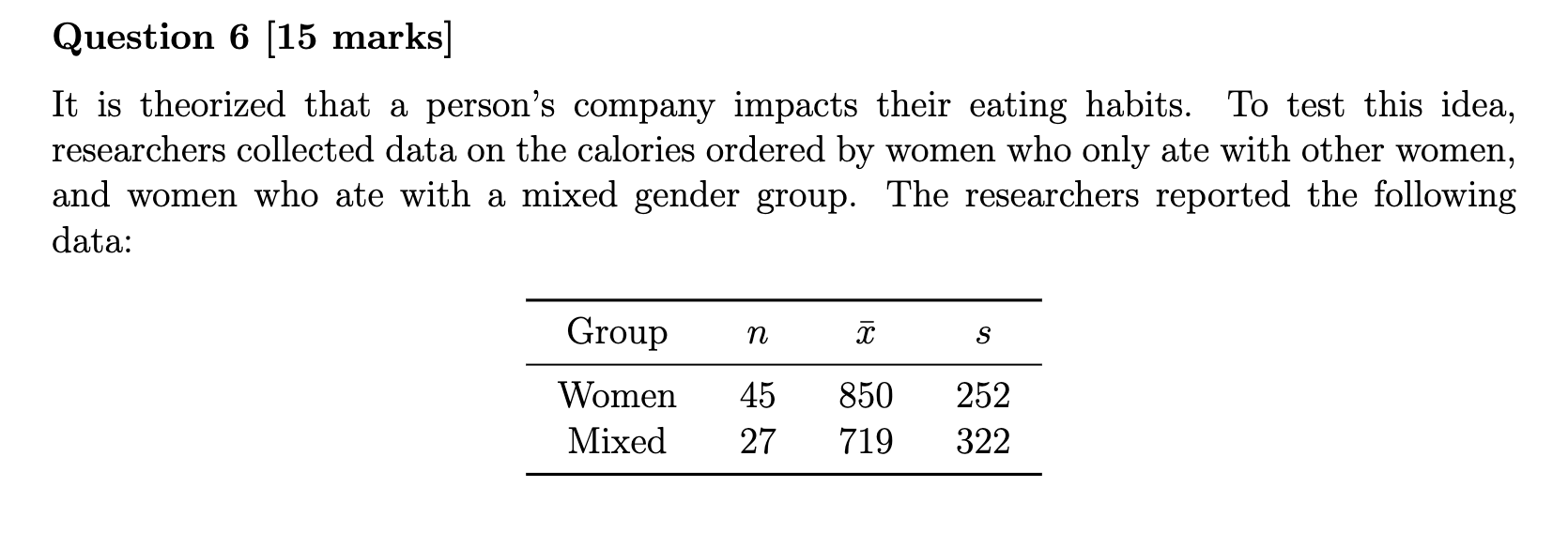 Question 6 [15 marks] It is theorized that a person's | Chegg.com