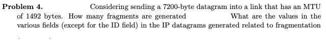 Solved Problem 4. Considering sending a 7200-byte datagram | Chegg.com