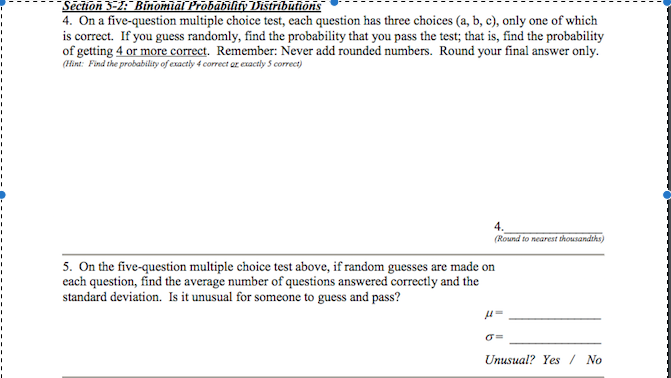 Solved Section 3-2: Binomial Probability Distributions 4. On | Chegg.com