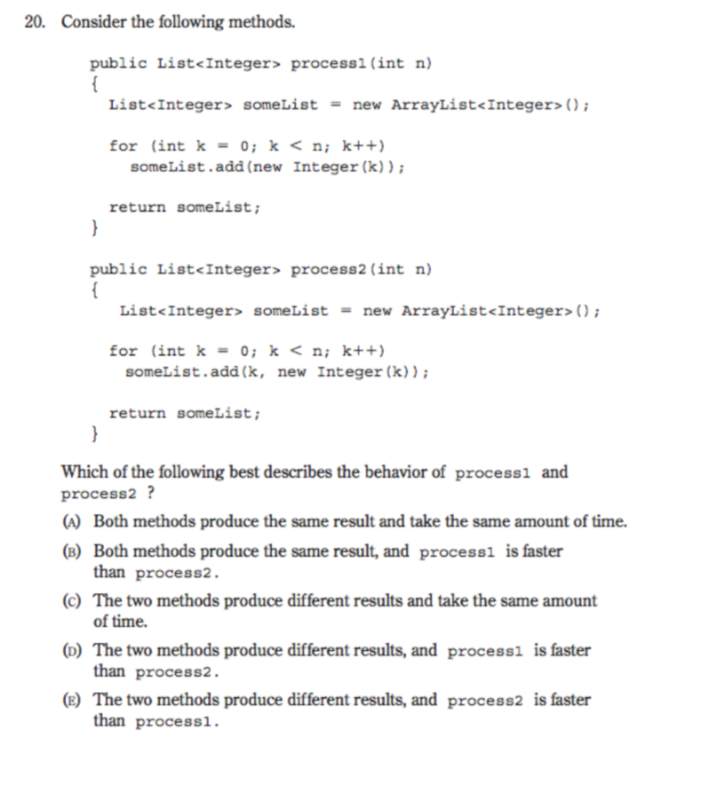 Solved 20. Consider the following methods. public List | Chegg.com