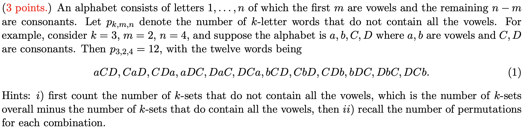 (3 points.) An alphabet consists of letters 1,…,n of | Chegg.com