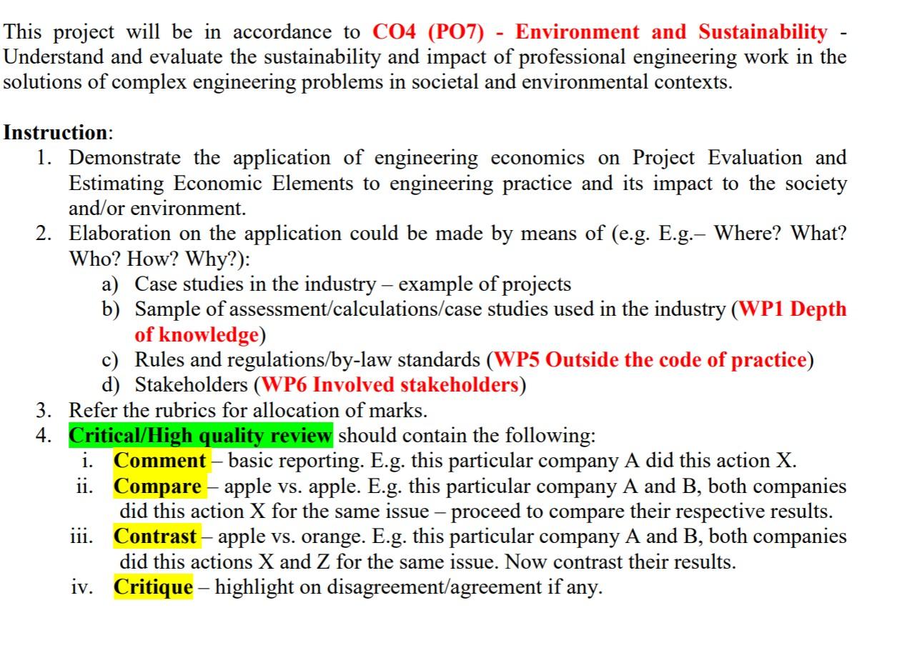 Solved Engineering economic project question. Need help with | Chegg.com