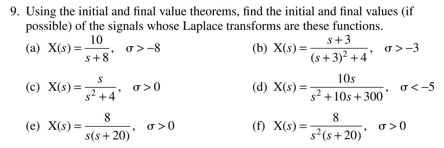 Solved 9 Using The Initial And Final Value Theorems Find 
