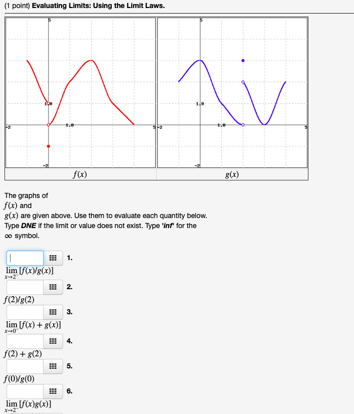 Solved (1 point) Evaluating Limits: Using the Limit Laws. ni | Chegg.com