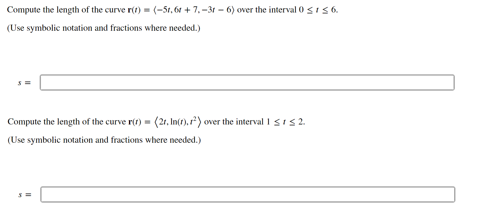 Solved Compute the length of the curve r(t) = (-5t, 6t + | Chegg.com
