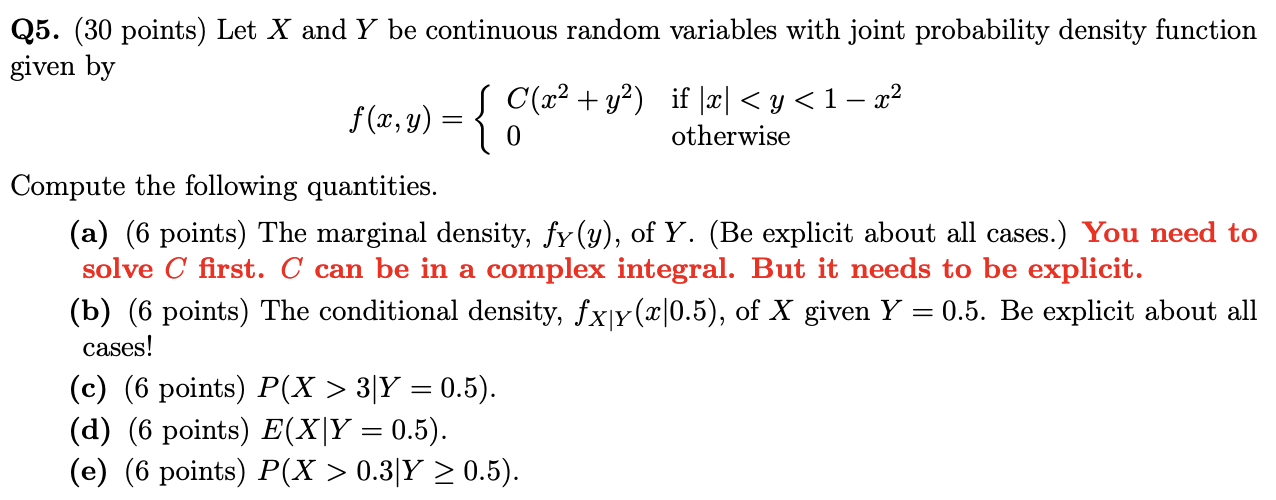Solved Q5. (30 points) Let X and Y be continuous random | Chegg.com