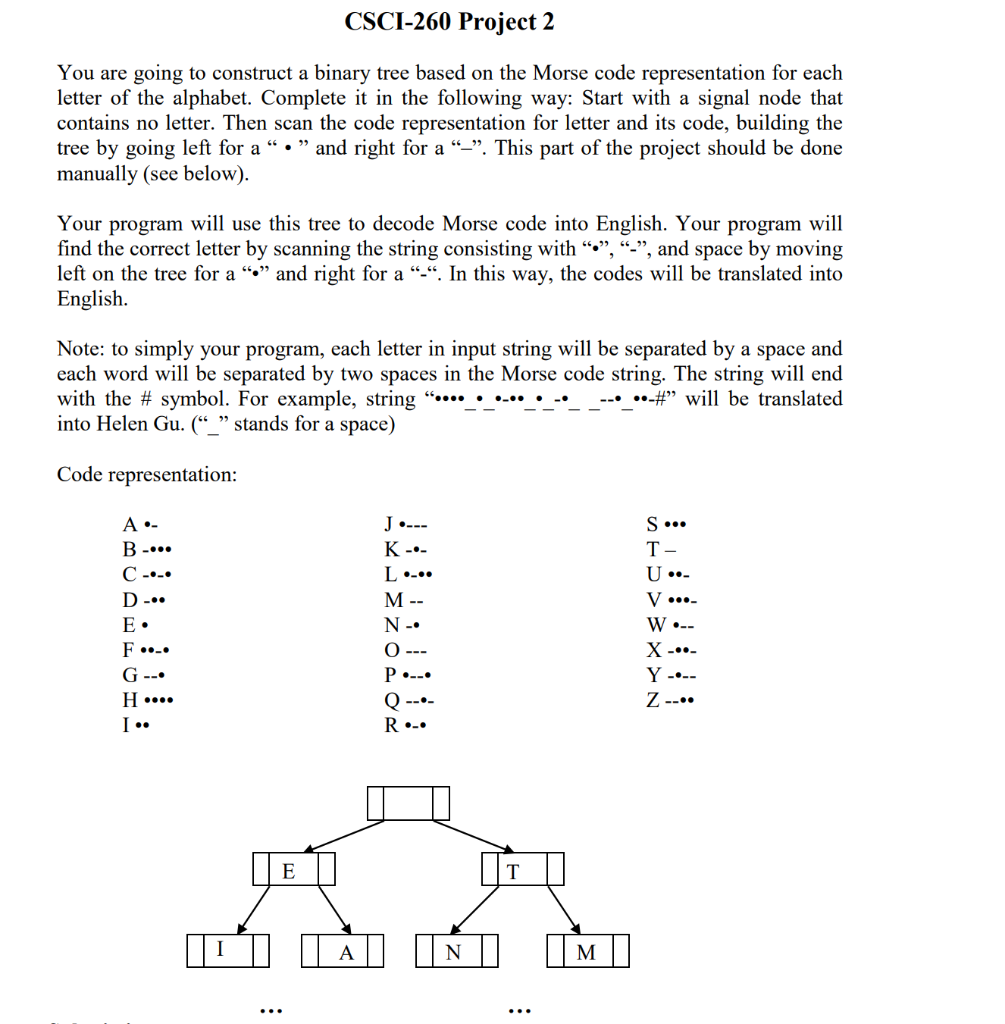 Solved CSCI-260 Project 2 You are going to construct a | Chegg.com