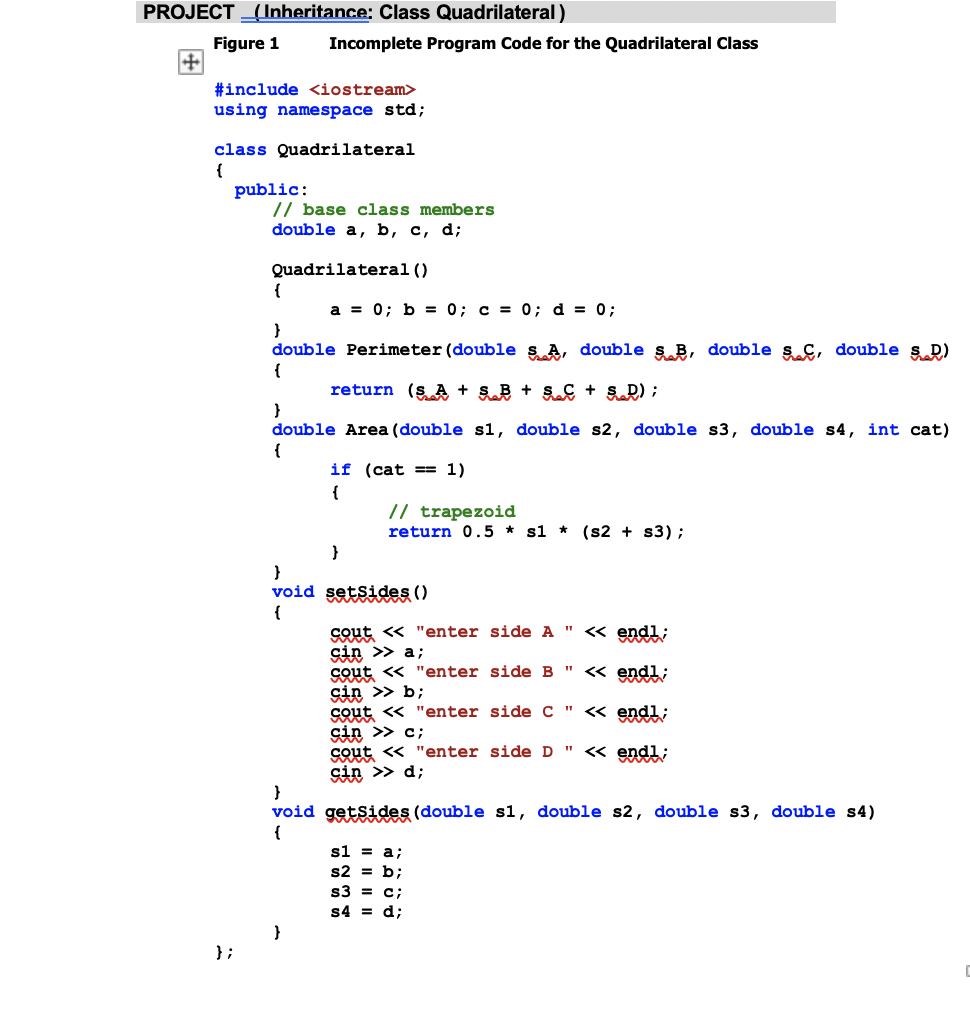 PROJECT _(Inheritance: Class Quadrilateral) Objective | Chegg.com