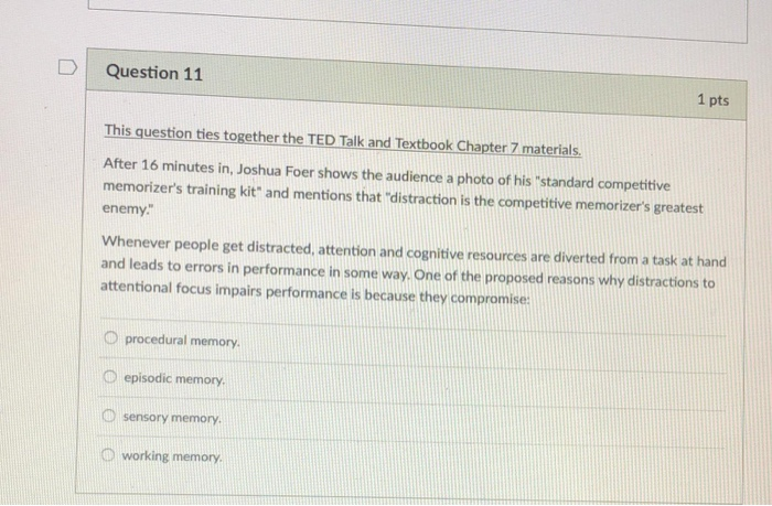Solved Question 11 1 pts This question ties together the TED | Chegg.com