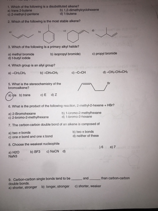 Solved 1. Which of the following is a disubstituted alkene? | Chegg.com