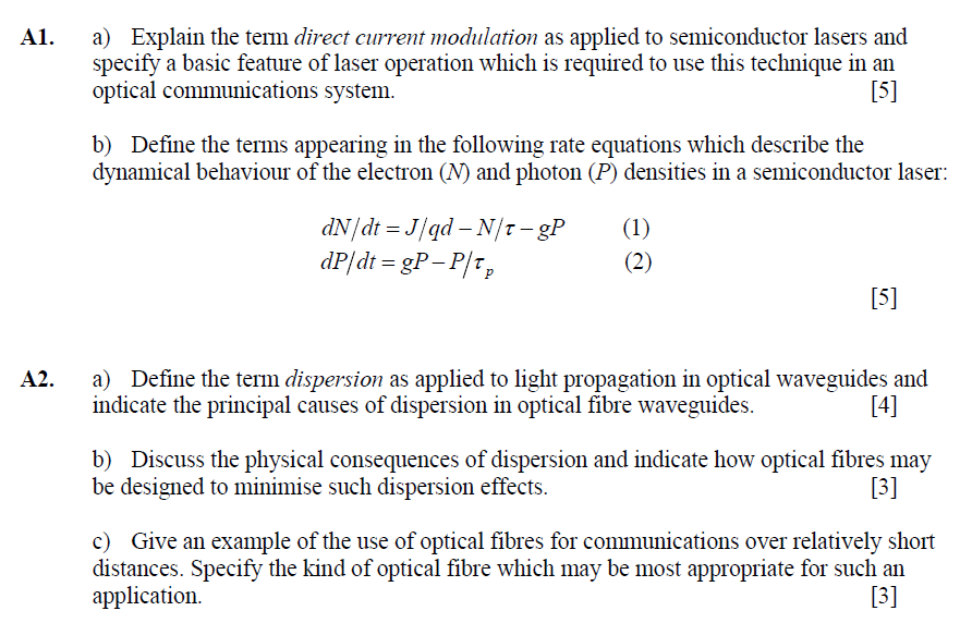 Solved A1. a) Explain the term direct current modulation as | Chegg.com