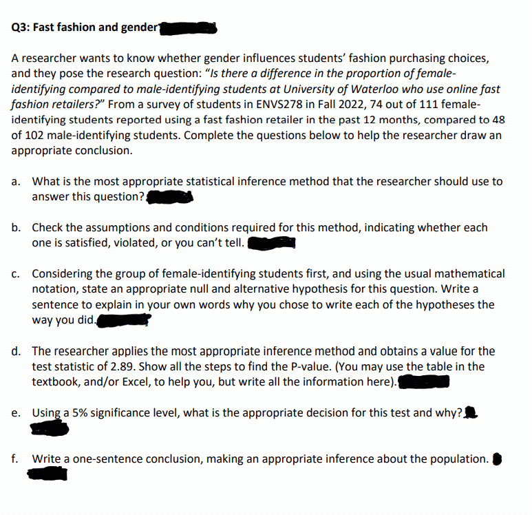 Solved A researcher wants to know whether gender influences | Chegg.com