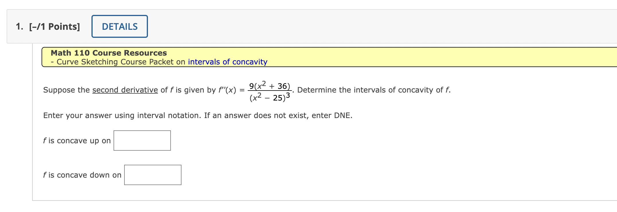Solved 1. [-/1 Points] DETAILS Math 110 Course Resources | Chegg.com