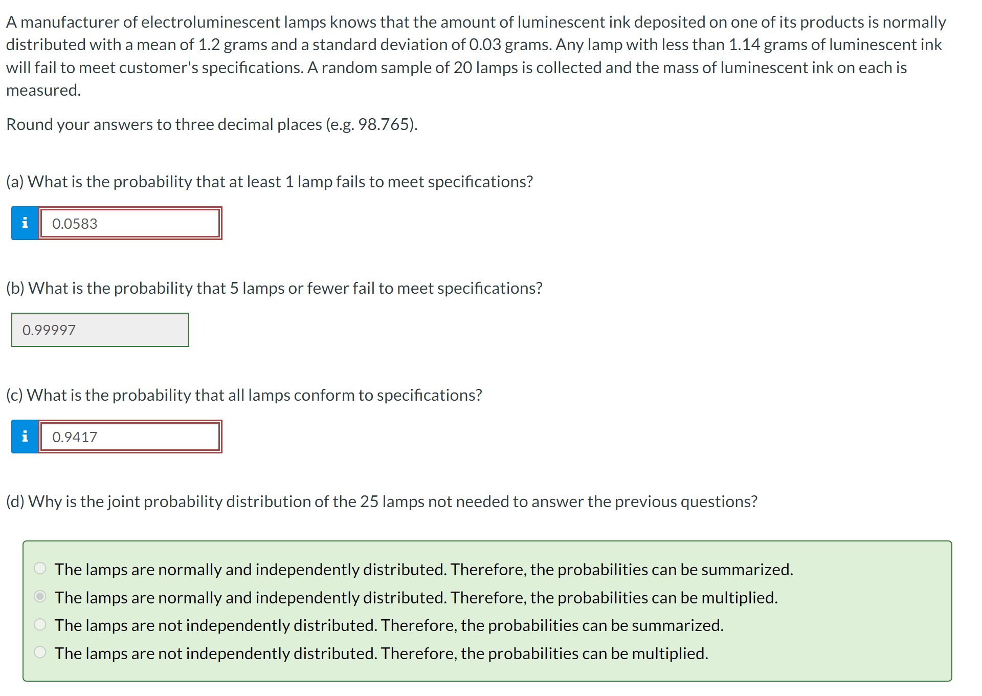 Solved The lamps are normally and independently distributed. | Chegg.com