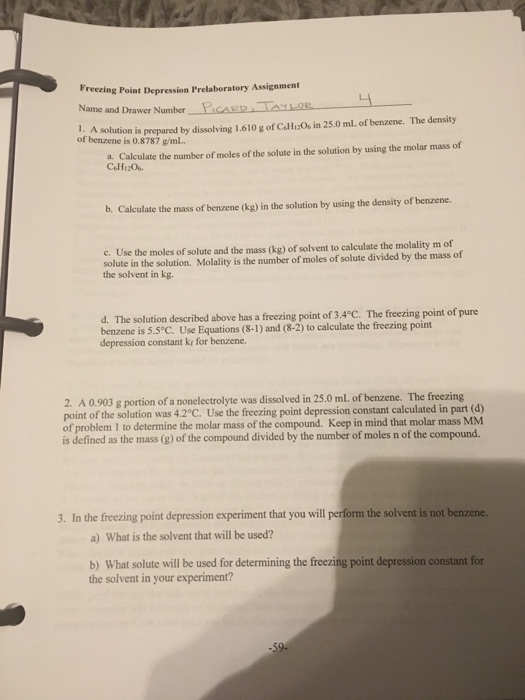 Freezing Point Depression Prelaboratory Assignment | Chegg.com