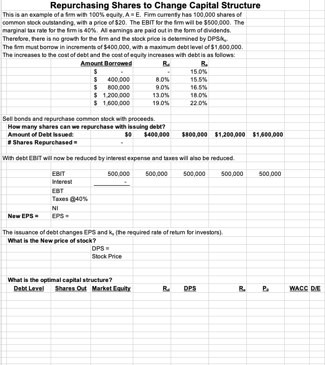 Solved Repurchasing Shares to Change Capital Structure This | Chegg.com