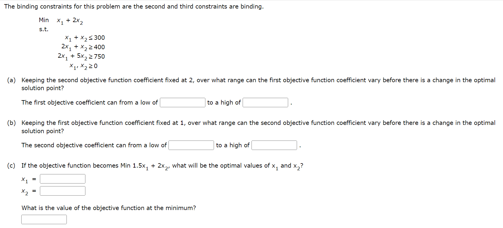 The binding constraints for this problem are the | Chegg.com