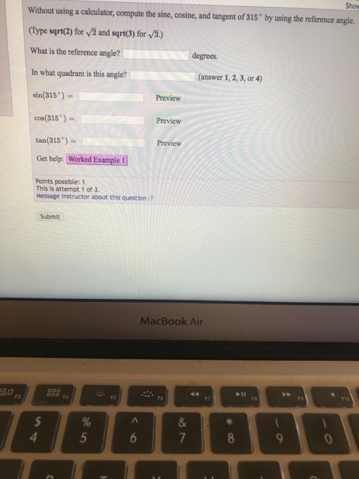 Solved Show Without using a calculator, compute the sine, | Chegg.com