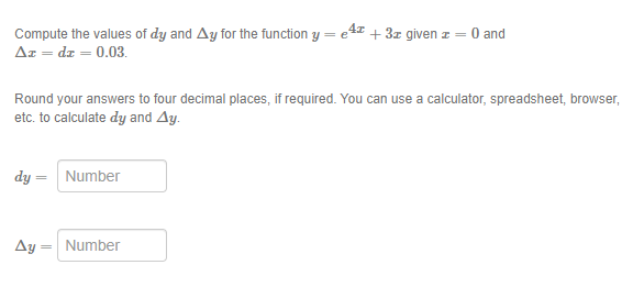 Solved Compute the values of dy and Ay for the function y = | Chegg.com