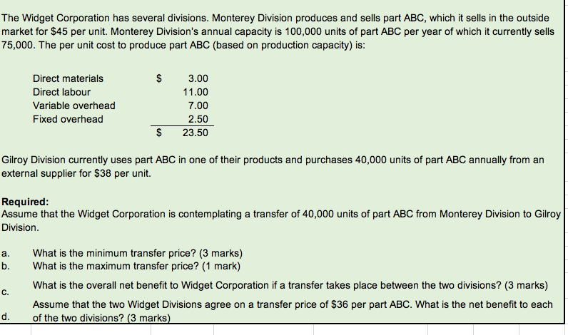 Solved The Widget Corporation has several divisions. | Chegg.com