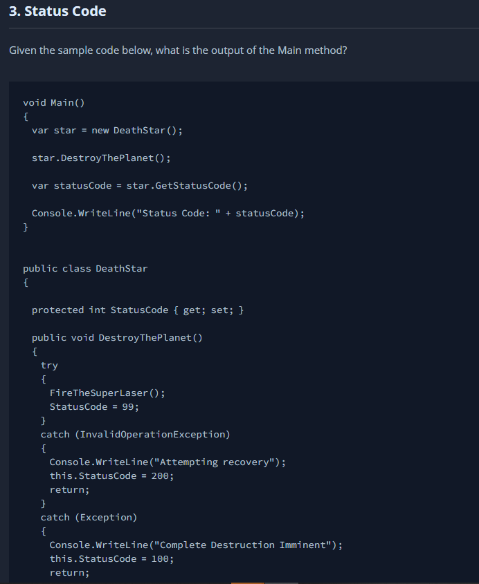 3. Status Code Given the sample code below, what is | Chegg.com