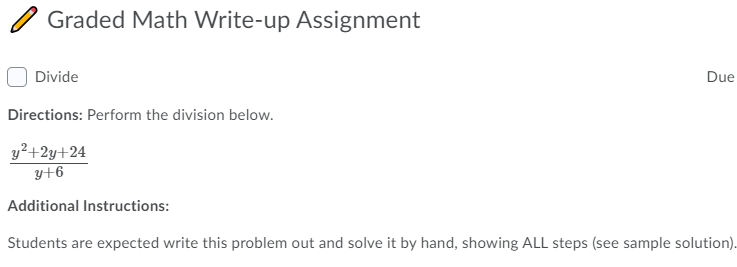 Solved O Graded Math Write-up Assignment Divide Due | Chegg.com
