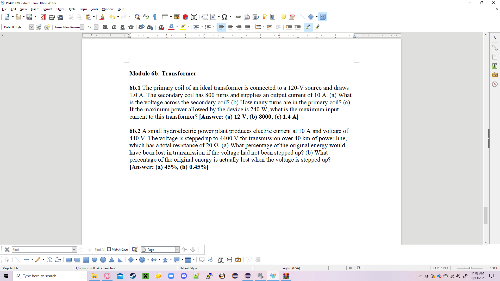 Solved Module 6b: Transformer 6b.1 The primary coil of an | Chegg.com