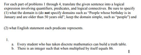Solved For each part of problems 1 through 4, translate the | Chegg.com