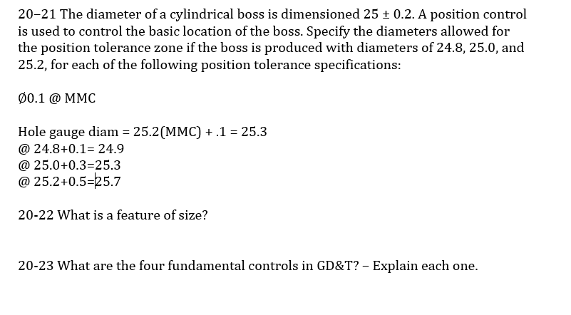 Solved 20-21 The diameter of a cylindrical boss is | Chegg.com