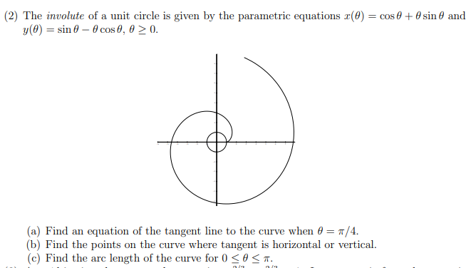 Solved (2) The involute of a unit circle is given by the | Chegg.com