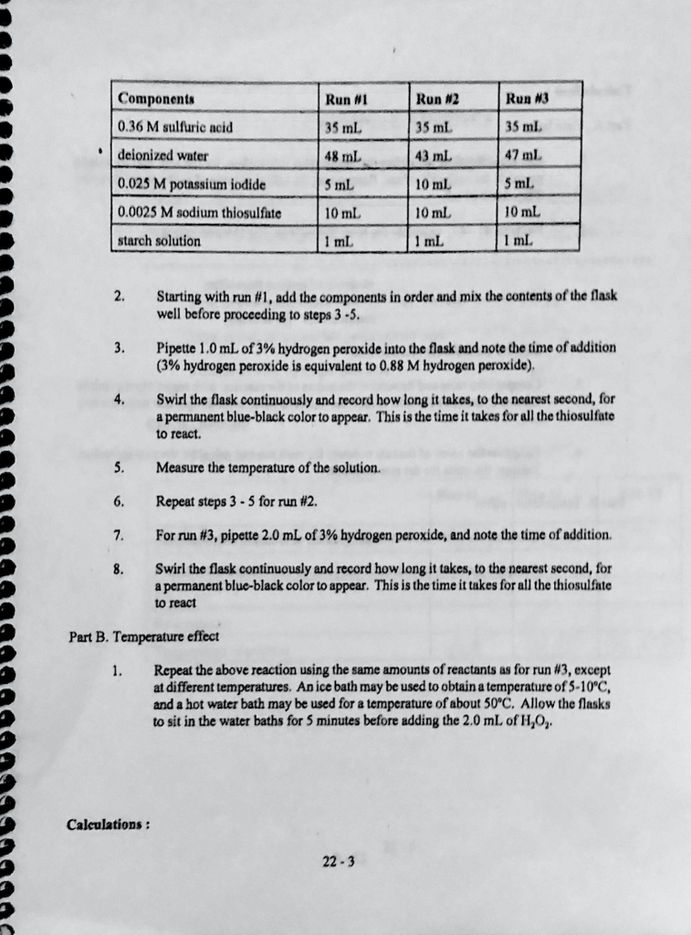 EXPERIMENT : 22 CHEMICAL KINETICS Materials Required: | Chegg.com