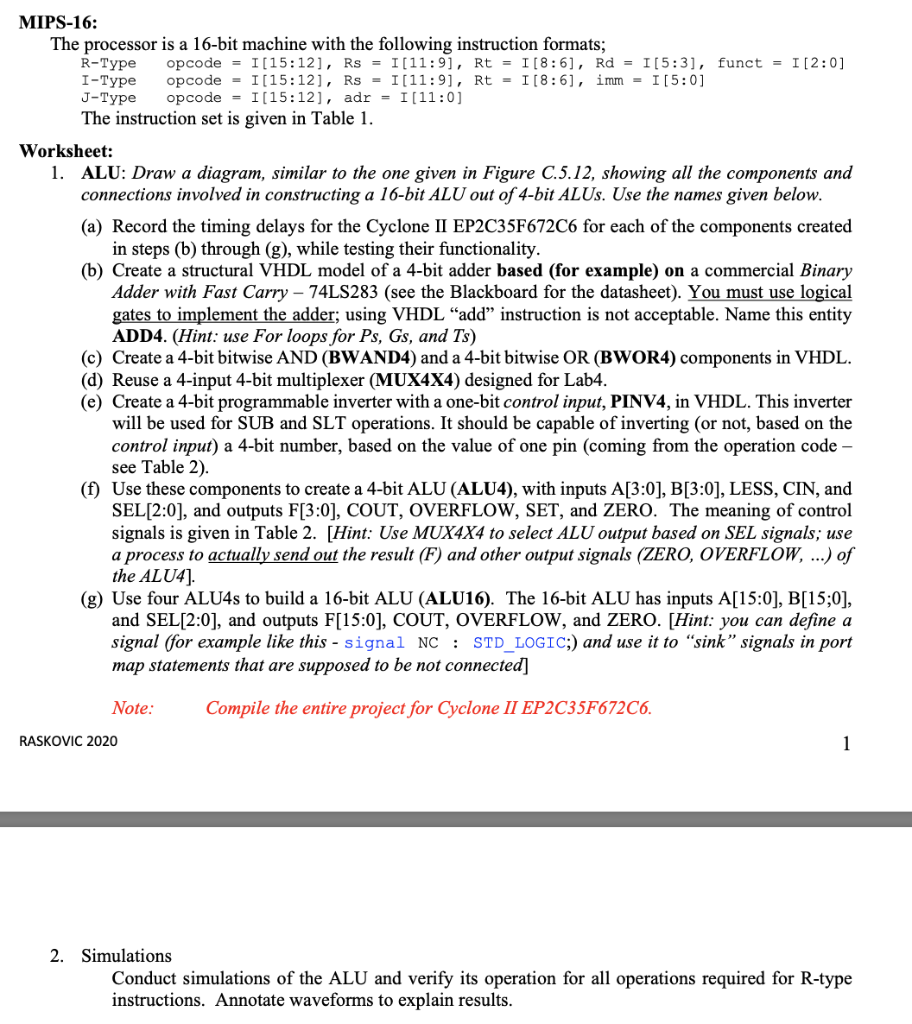 MIPS-16: The processor is a 16-bit machine with the | Chegg.com