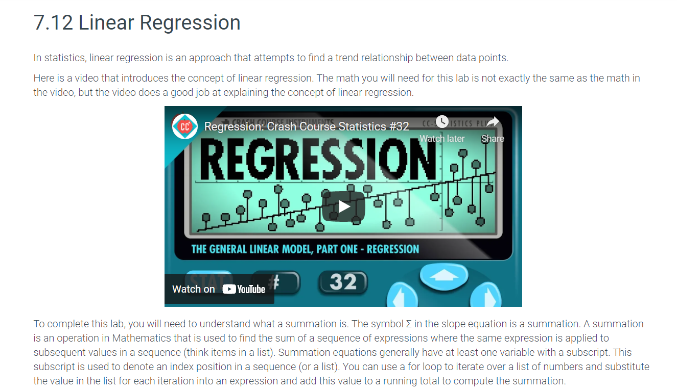 Solved 7.12 Linear Regression In statistics, linear | Chegg.com