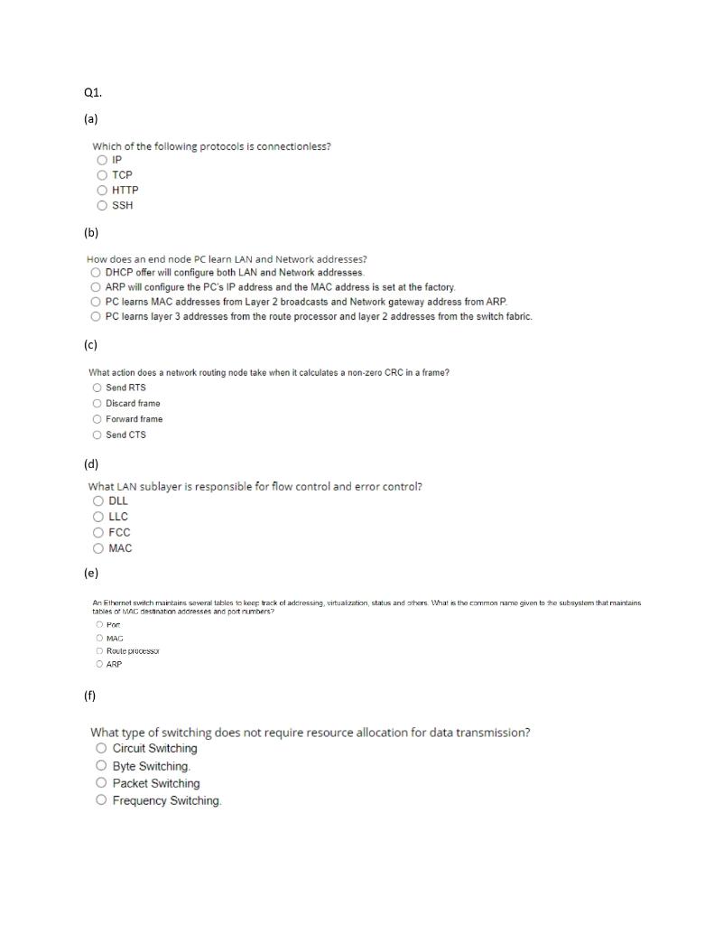 Solved Q1. (a) Which of the following protocols is | Chegg.com