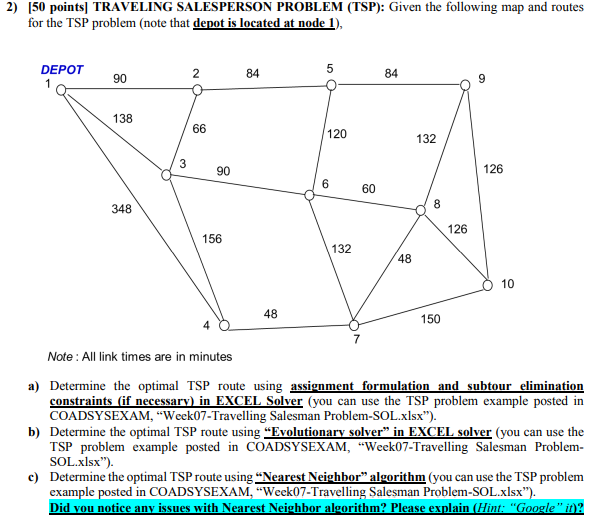 2) (50 points) TRAVELING SALESPERSON PROBLEM (TSP): | Chegg.com