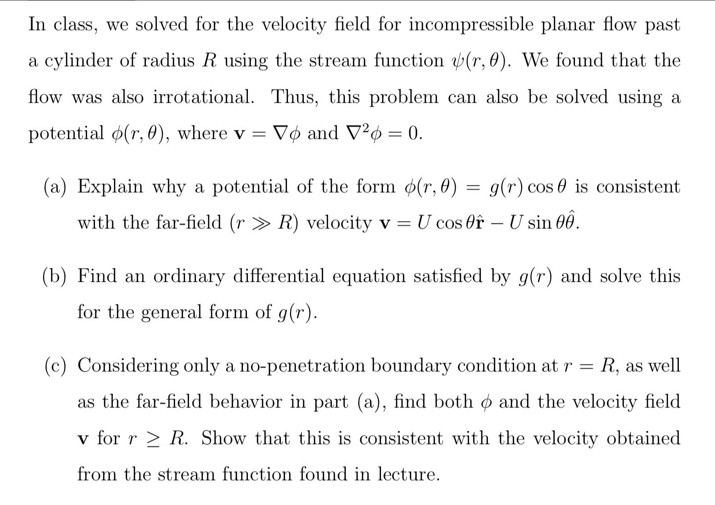 Solved In class, we solved for the velocity field for | Chegg.com