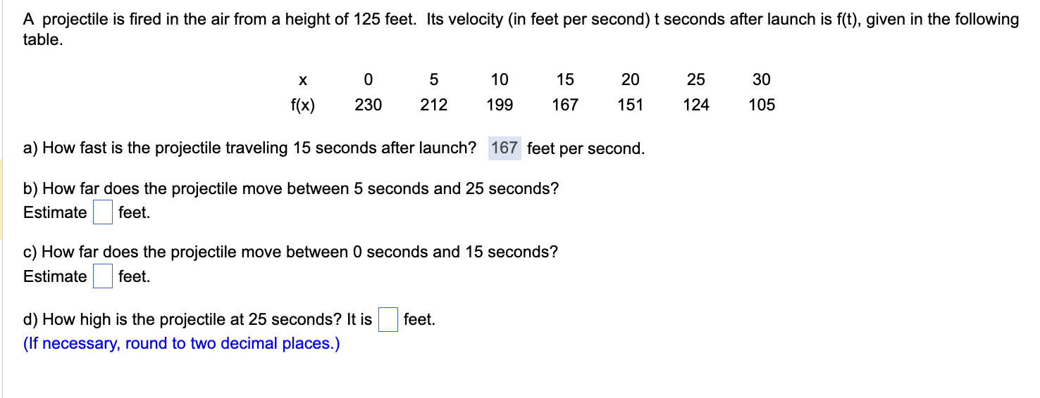 Solved A projectile is fired in the air from a height of 125 | Chegg.com