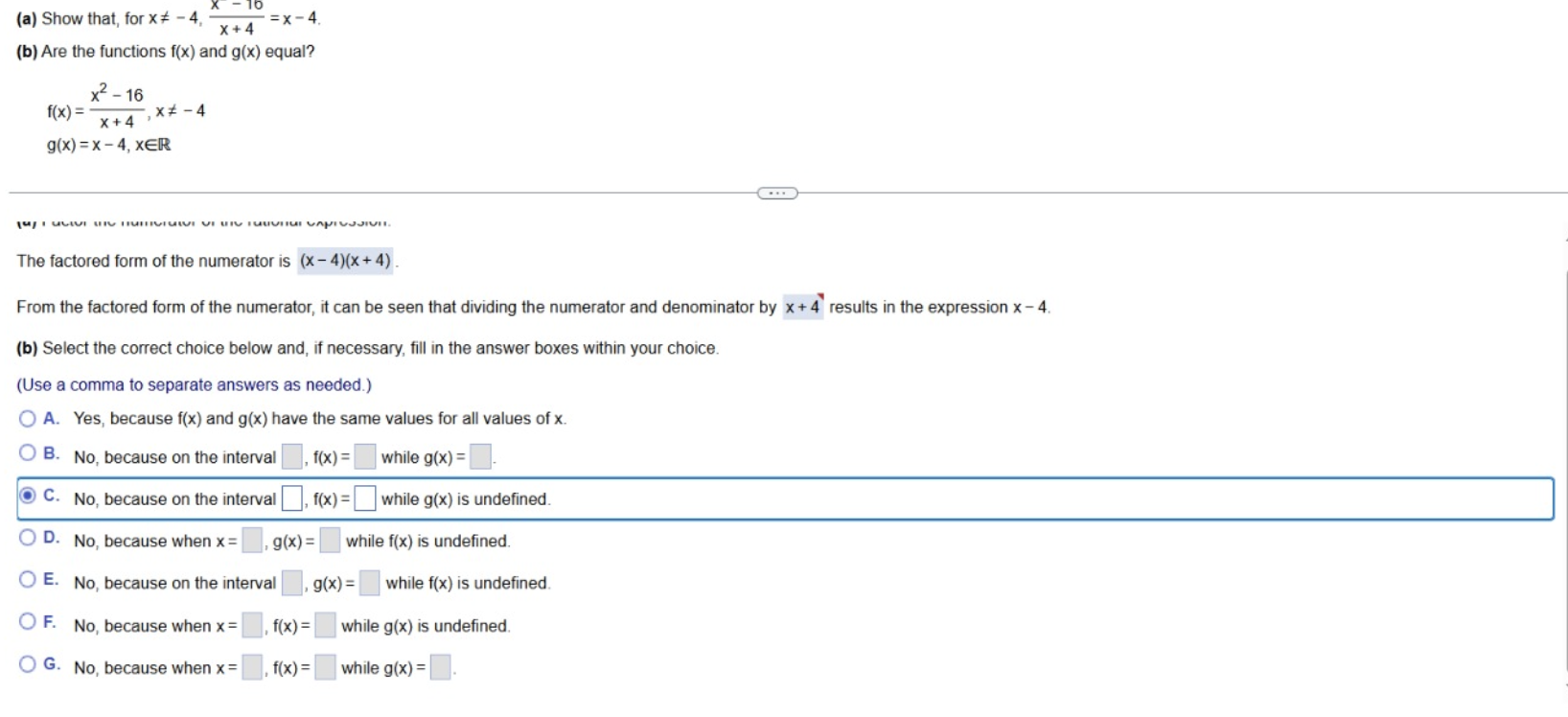 Solved (b) ﻿Are the functions f(x) ﻿and g(x) | Chegg.com