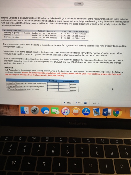 Solved Hiram's Lakeside is a popular restaurant located on | Chegg.com