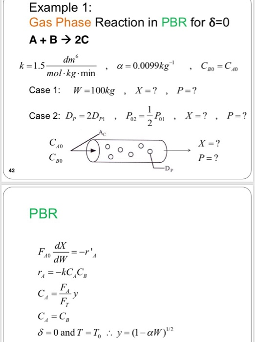 Solved Example 1: Gas Phase Reaction in PBR for 8-0 | Chegg.com