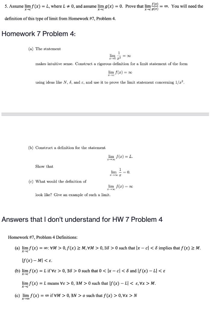 Solved 5. Assume limx→cf(x)=L, where L =0, and assume | Chegg.com