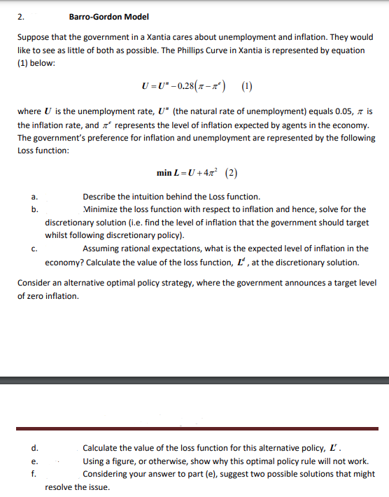2. Barro-Gordon Model Suppose that the government in | Chegg.com